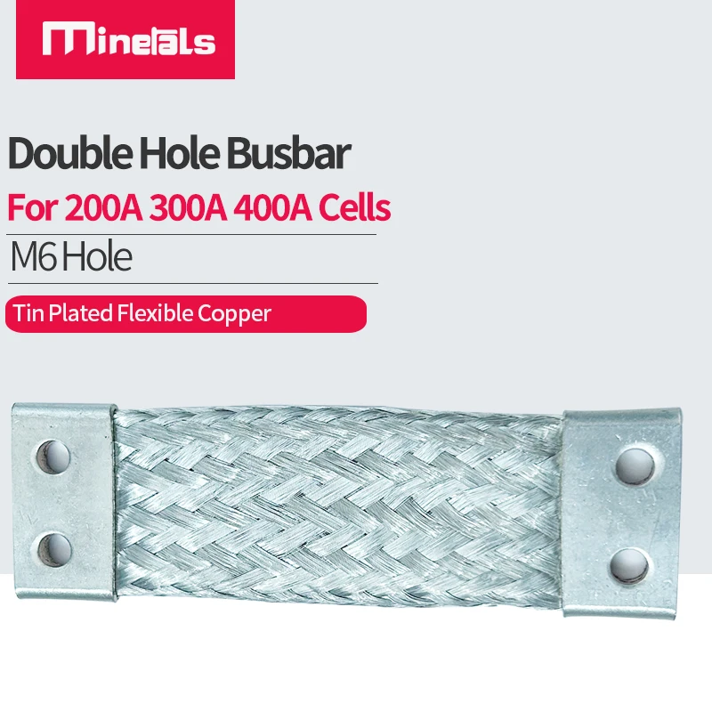 M6 Flexible Busbar 200A 300A 400A Double-hole Plated Copper Braided ...
