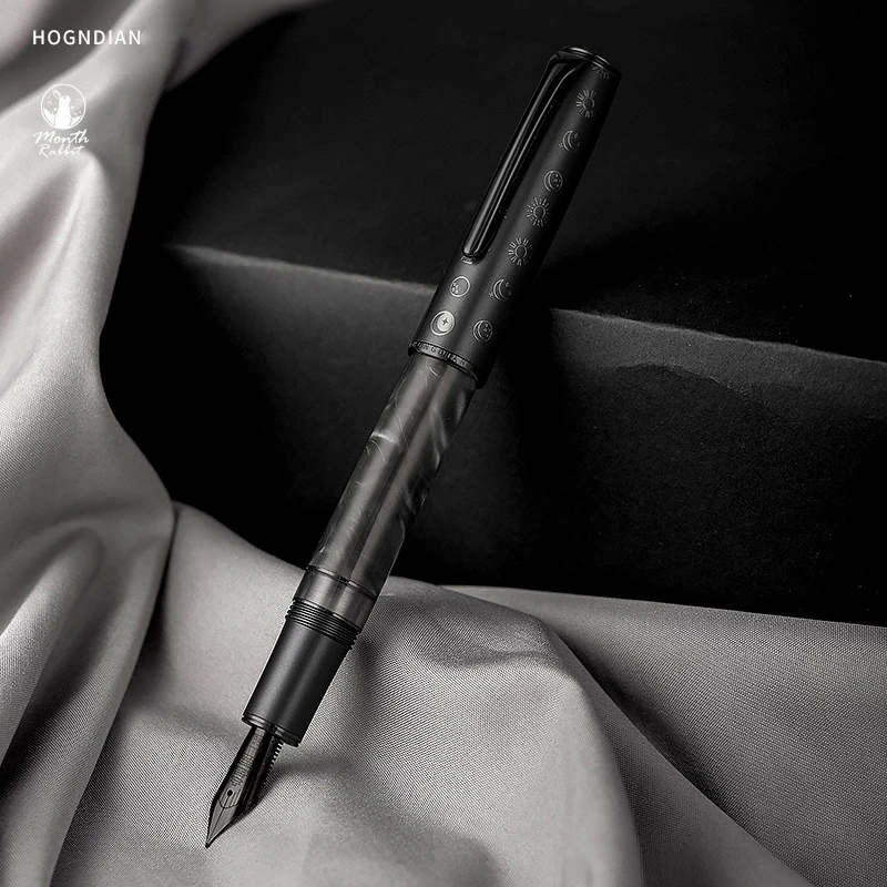 Hongdian-N7-Resin-Piston-Fountain-Pen-Beautiful-Gray-Moon-Rabbit-Totem ...