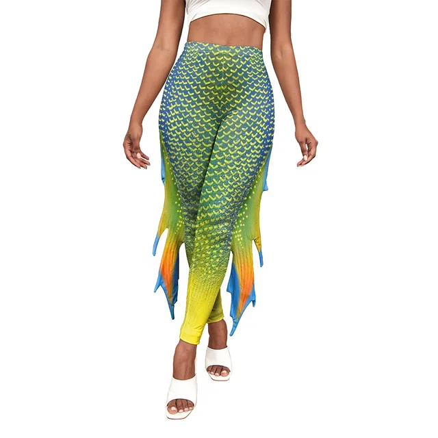 Fish Scale Mermaid Octopus Print Women Leggings Trousers Ladies Workout ...