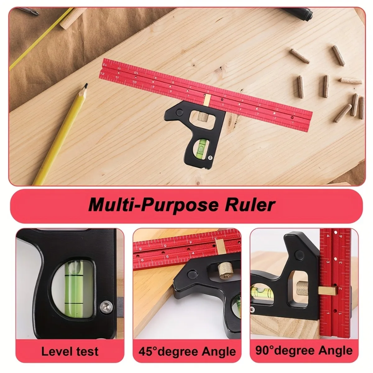 300/400mm Aluminum Alloy Multi-Functional Angle Ruler W/ Level Bubble ...