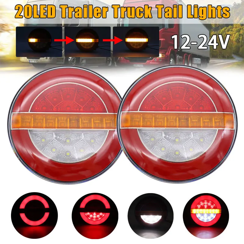 2Pcs-12V-24V-Round-LED-Truck-Trailers-Rear-Lights-Sequential-Turn ...