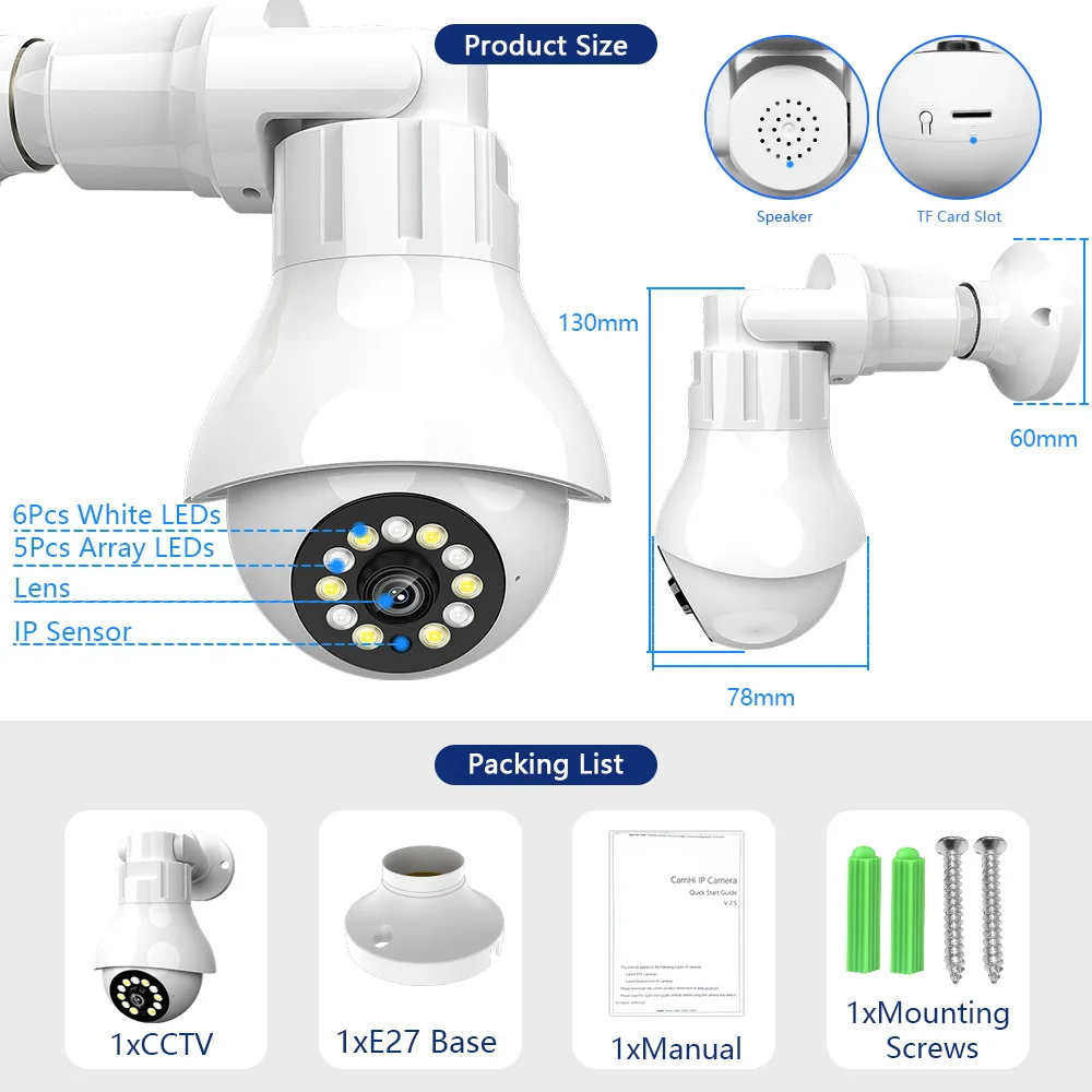 Evkvo 4Mp E27 Izzó Wifi Megfigyelő Kamera Auto Traince 360 Kültéri Ptz ...