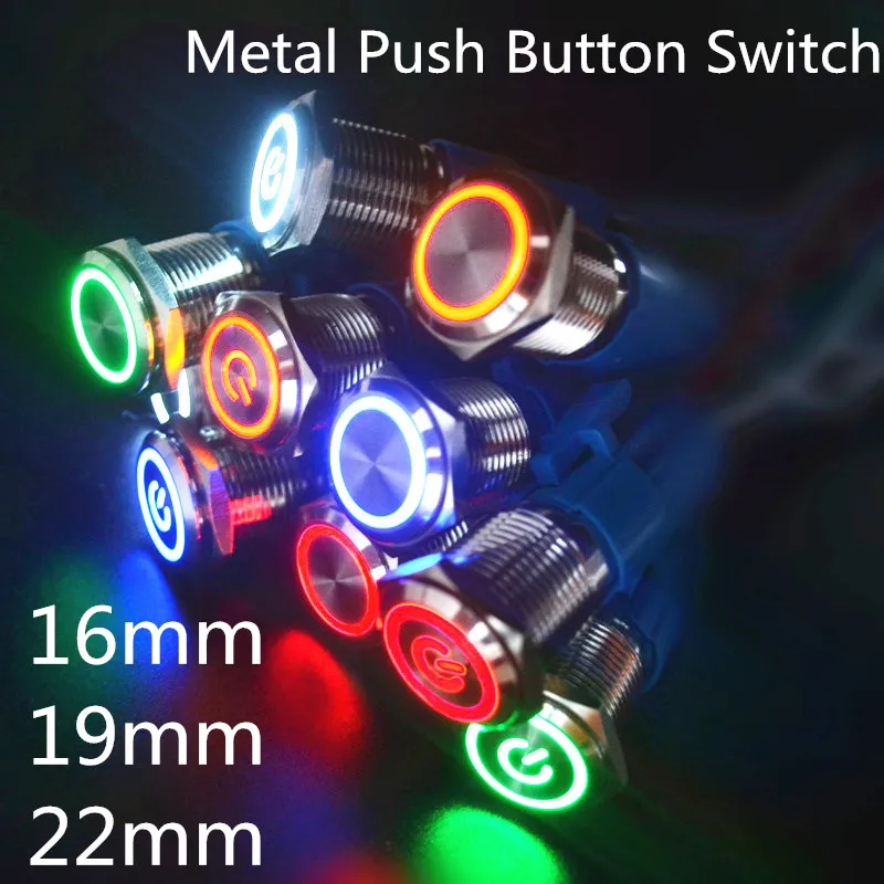 Metal Push Button Switch Locked 16mm Flat Head Momentary Waterproof Led ...
