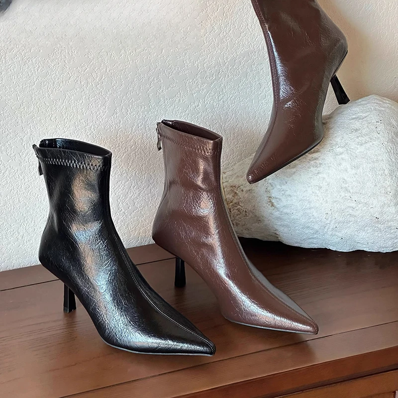Botines de Mujer con Punta en Pico, Primavera 2025, Modernos, de Cuero ...