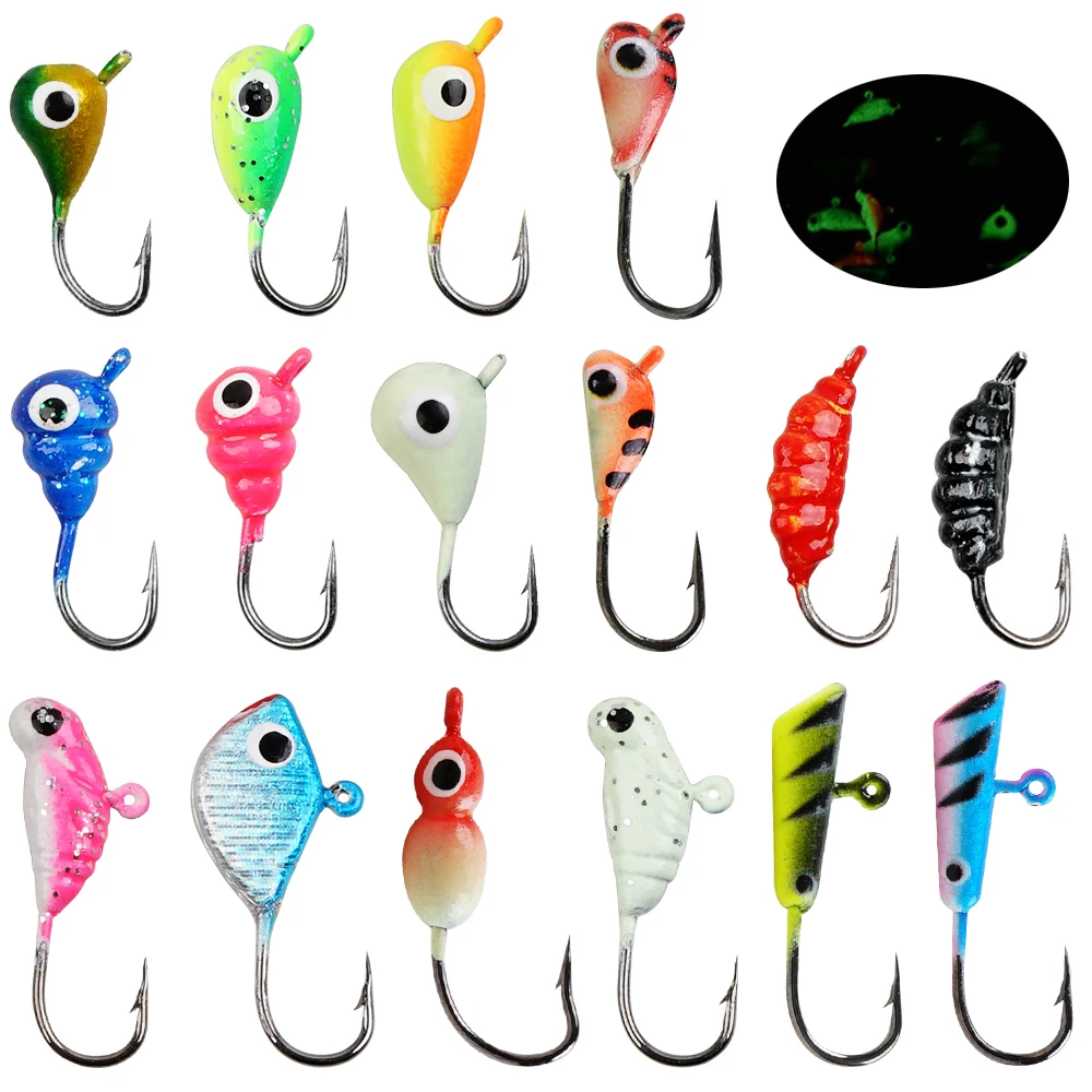 16Pcs Fishing Lures Ice Fishing Jigs Luminous Ice Fishing Gear Bass ...