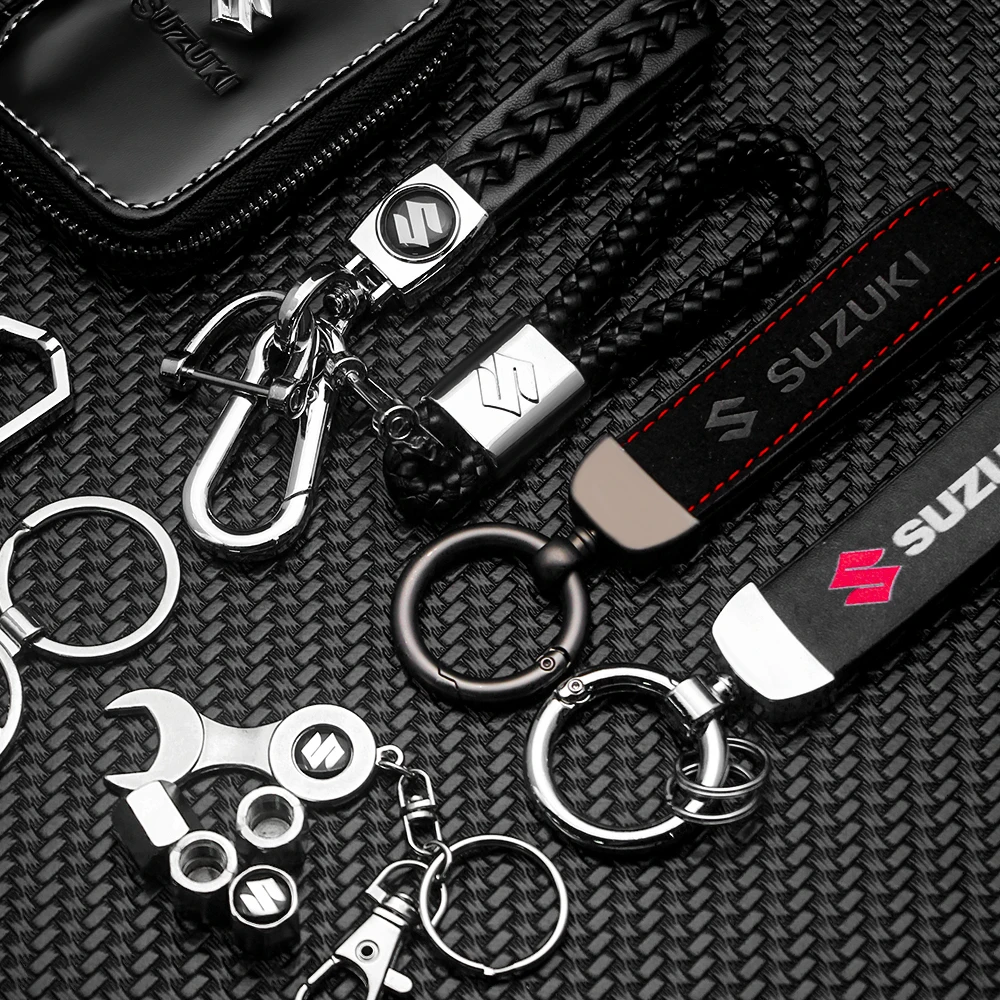 Metal-Leather-Car-Styling-Keychain-Moto-Key-Chain-Braided-Rope-Key ...