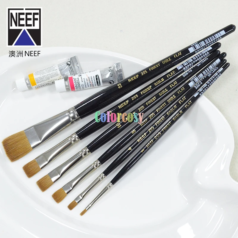 Neef-205-Finest-Sable-Flat-Short-Handle-Artists-Watercolour-Paint-Brush ...