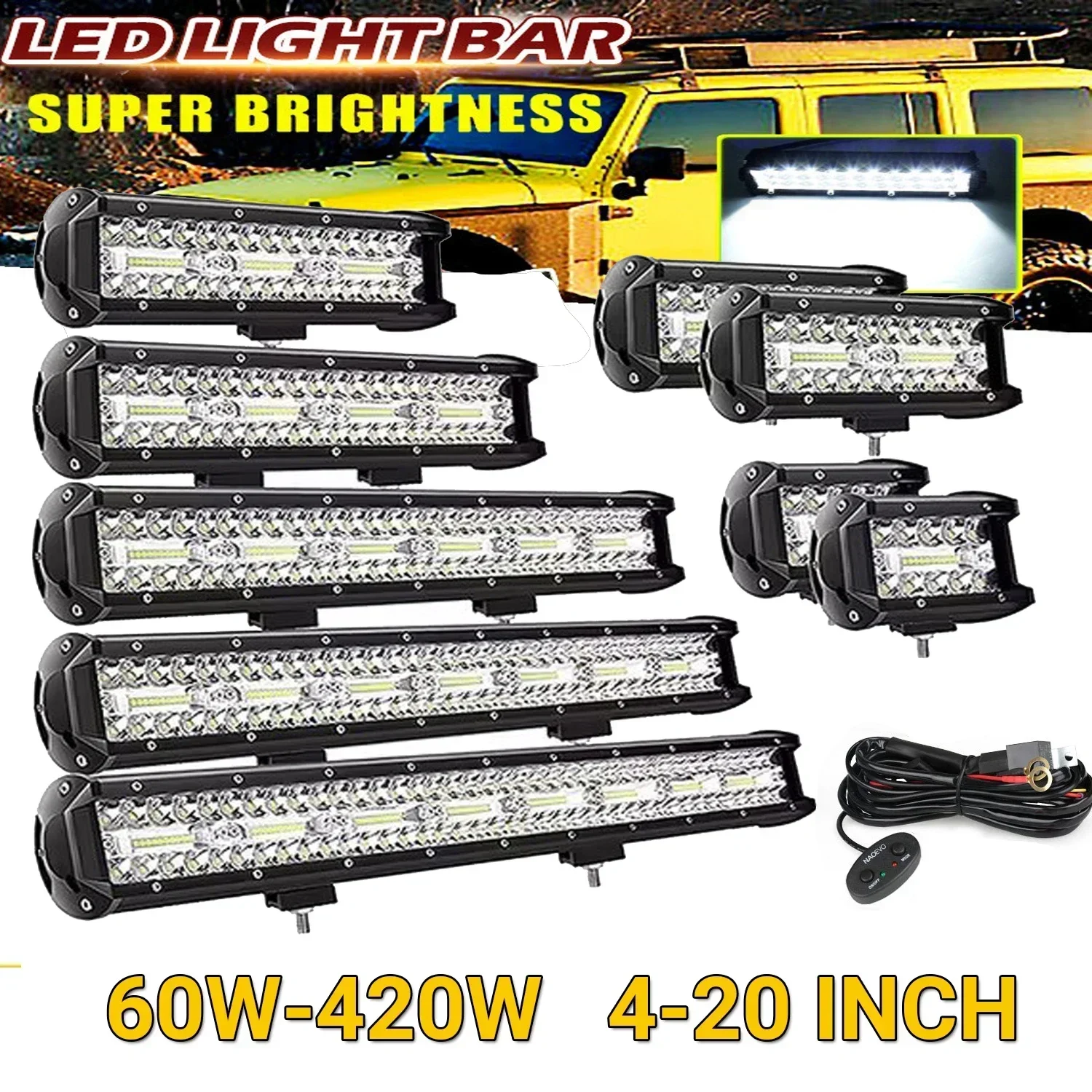 7-20inch-Led-Searchlight-Vehicle-12V-Work-Light-Bar-Boat-Projector ...
