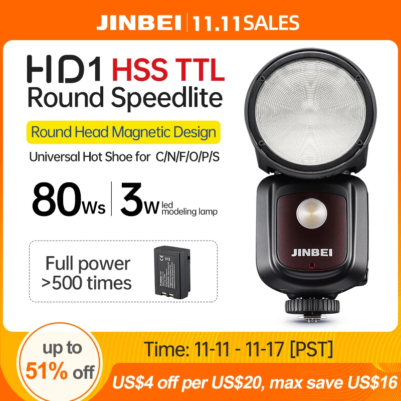 JINBEI-HD-1-Flash-80W-TTL-HSS-Speedlite-Round-Head-Camera-Studio ...