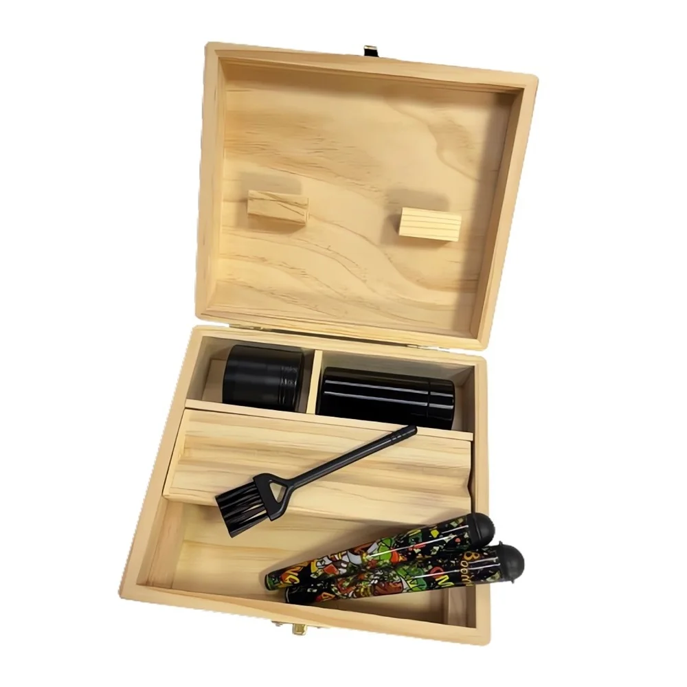 Stash Box Set Smoke Accessories With Rolling Tray Wood Natural Bamboo ...