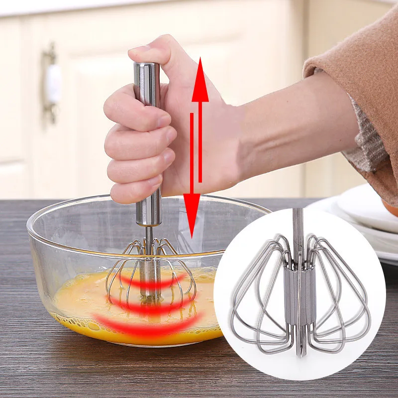 Semi automatic Egg Beater Stainless Steel Whisk Manual Press Type ...