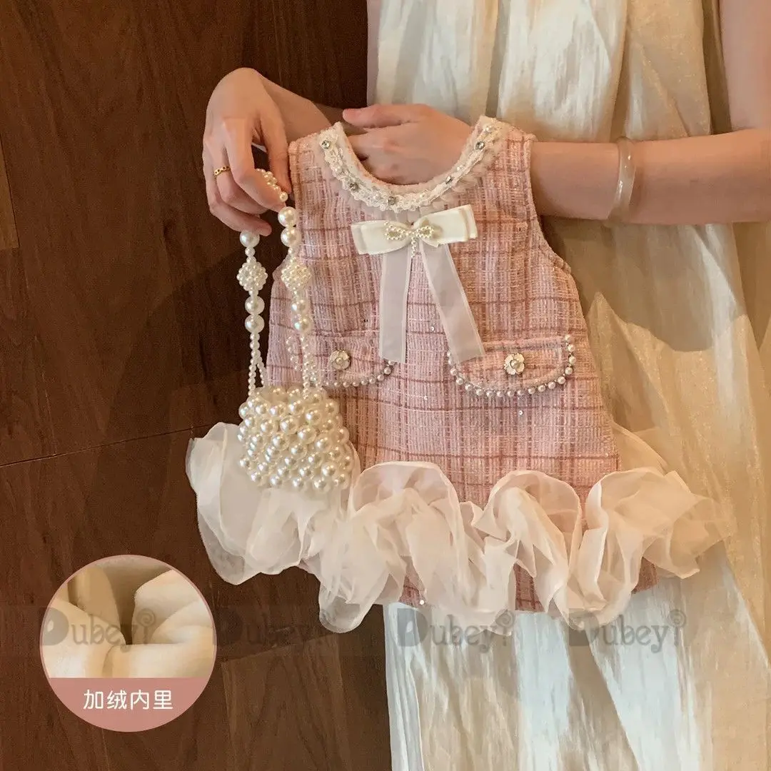 Baby Girls Plaid Tweed Winter Vest Dress for Kids Sleeveless Checked ...