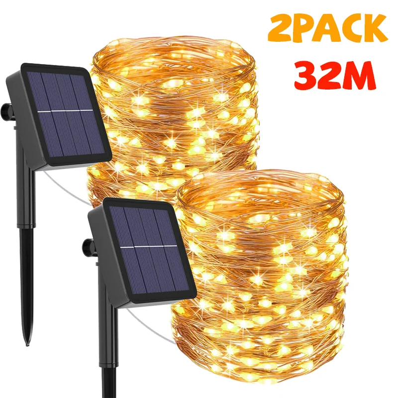 32m/22m/11m/7m Solar LED Light Outdoor Festoon Lamp Garden Fairy Light ...