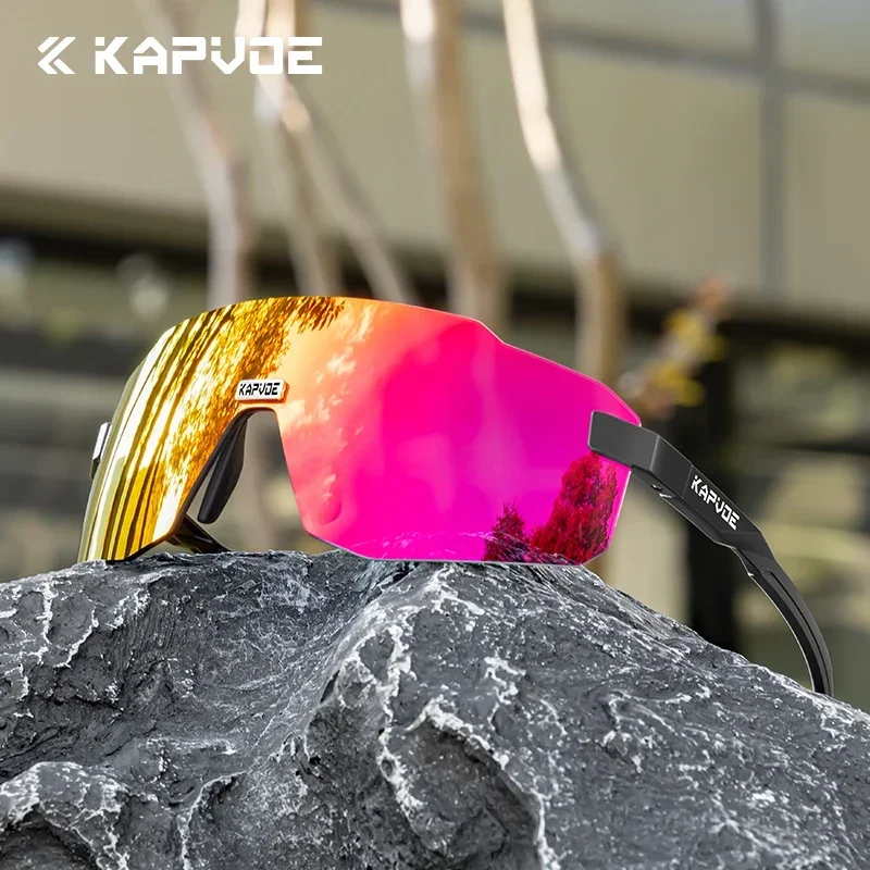 Kapvoe солнцезащитные очки без оправы, очки для велоспорта, мужские велосипедные очки UV400, MTB ...