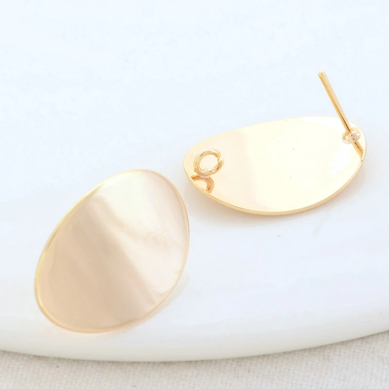 15.5*22MM 14K Gold Color Plated Brass Frosted Oval Shape Stud Earrings ...