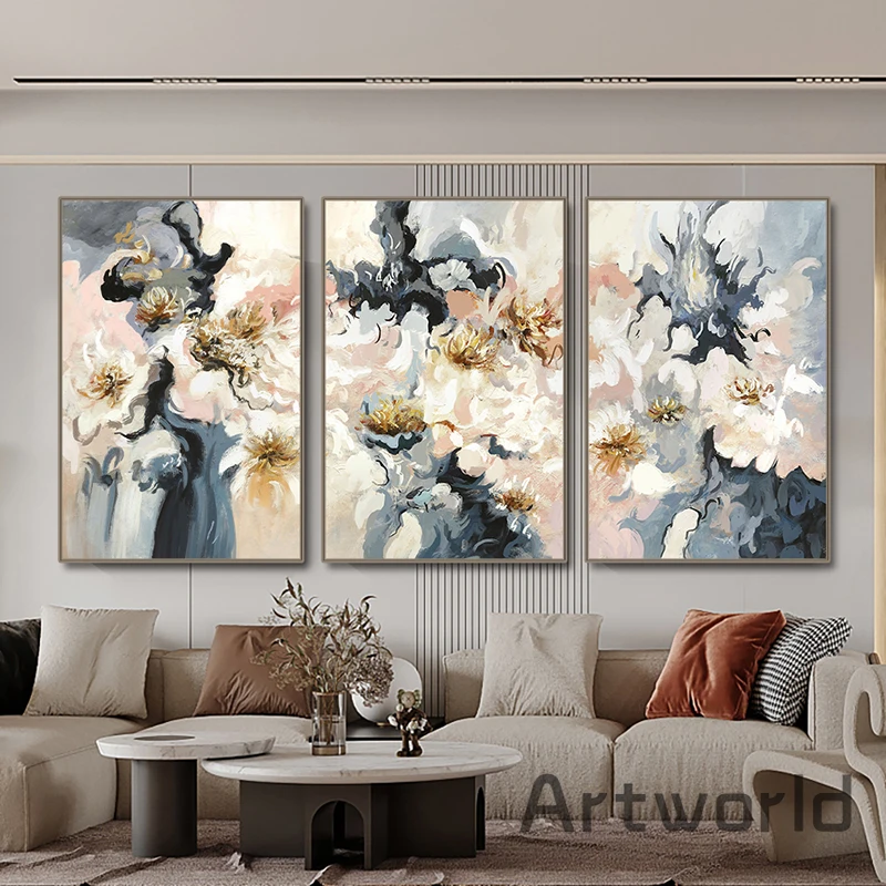 Pintura-en-lienzo-de-flores-abstractas-rosas-originales-arte-de-pared-p ...