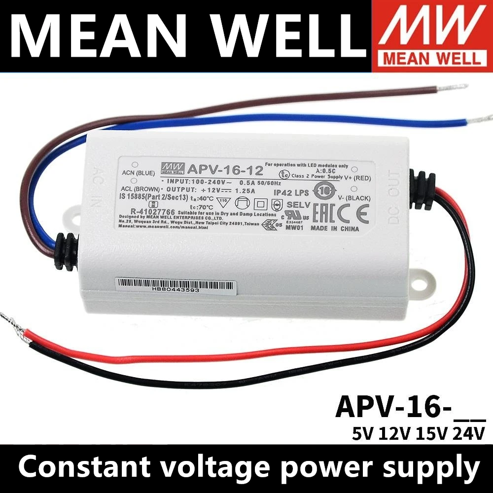 MEAN WELL APV-16-12 APV-16-5 APV-16-15 APV-16-24 LED Low Voltage Class ...