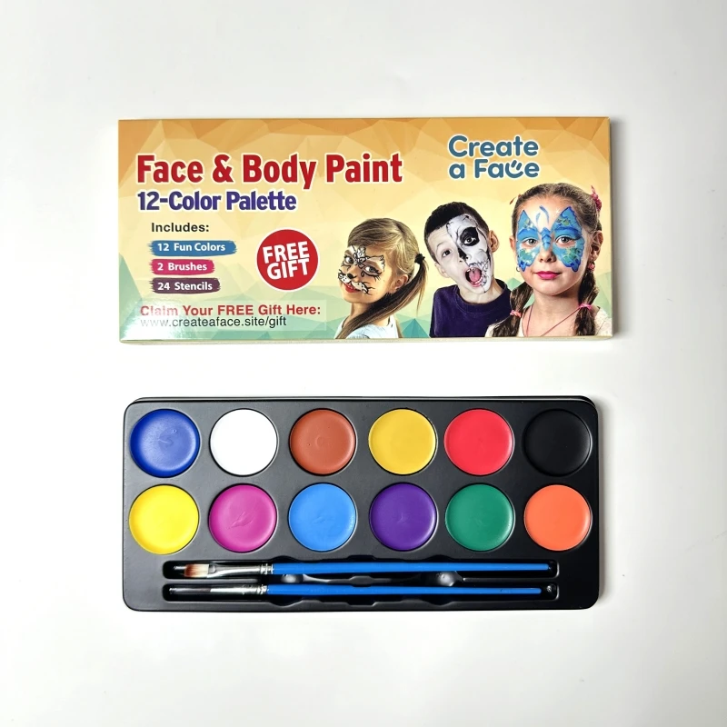 Body-Painting-Pigment-Face-Ink-Palette-for-Kids-Face-Stencils-2-Brushes ...