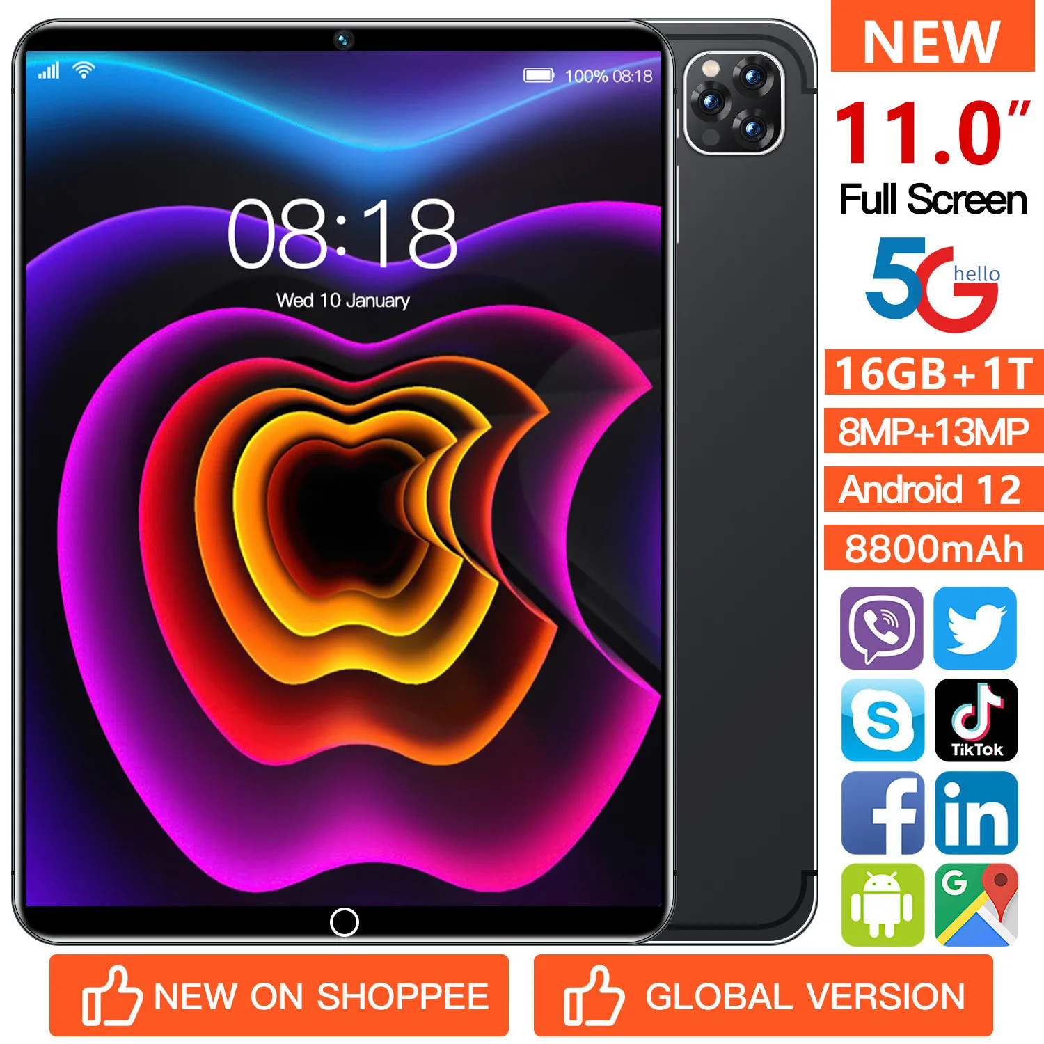 Vers-o-Global-NOVO-Tablet-Pc-11-Polegada-Android-12-16GB-RAM-1T-ROM ...