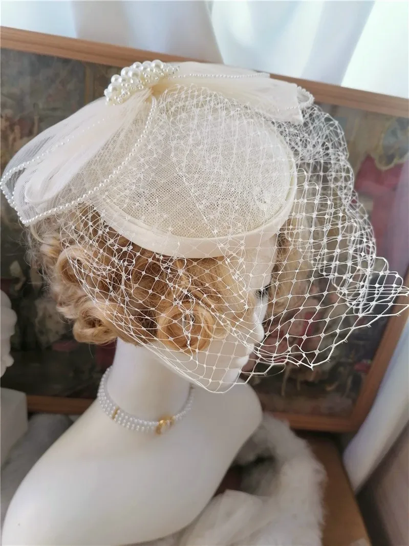 White Mesh Evening Party Cap Victorian Cosplay Medieval Hats Vintage ...