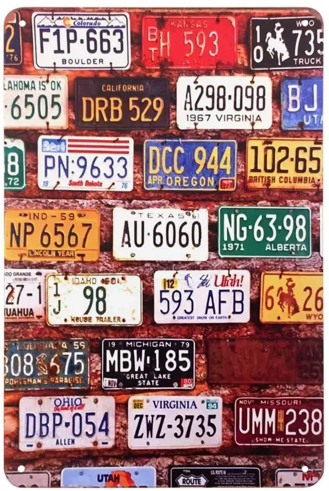 AOYEGO-License-Plate-Tin-Sign-Kinds-of-Car-License-On-The-Old-Red-Brick ...