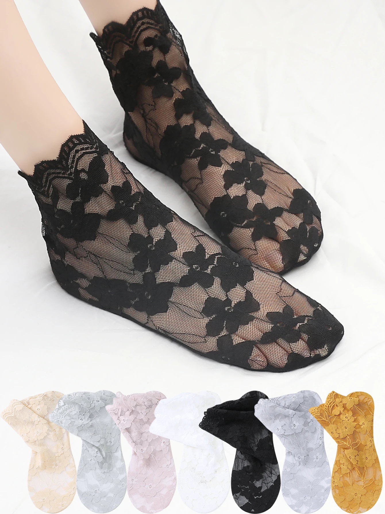 Women's Ankle Short Socks No-Show Invisible Foot Summer Thin Boat Lace ...