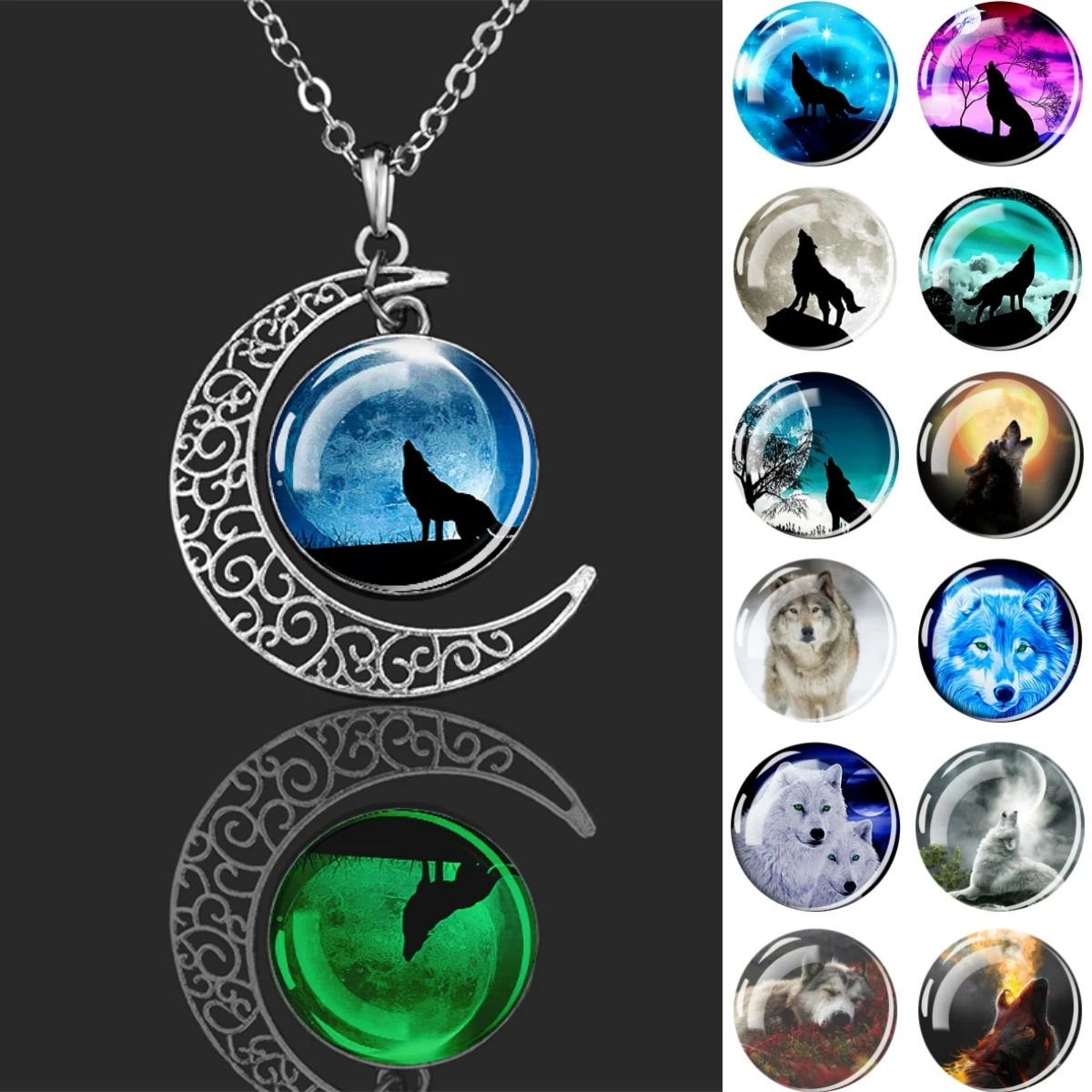 Moon Wolf Pendant Hollow Crescent Moon Necklaces Glow in The Night ...