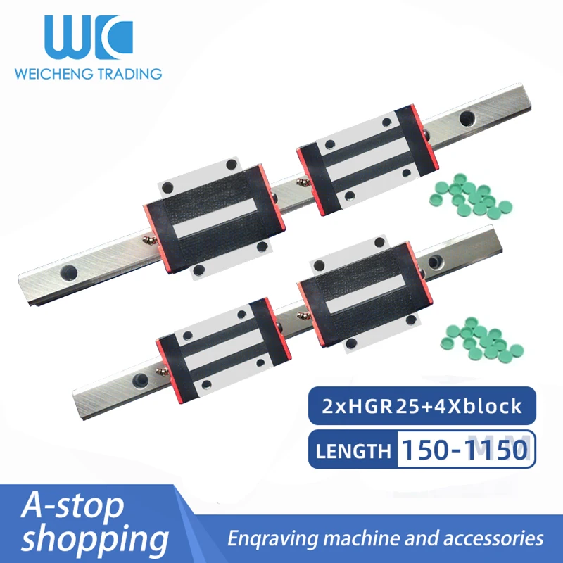 HGR25-Linear-Guide-Rails-25mm-2pc-Any-Length-4pc-Linear-Carriage-Beraing-Blocks-Slider-HGH25CA ...