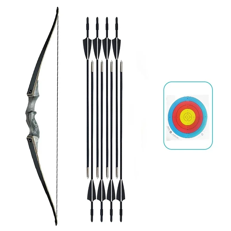 25-60-Pounds-Optional-Bow-And-Arrow-Multi-Pound-Black-Hunter-Longbow ...