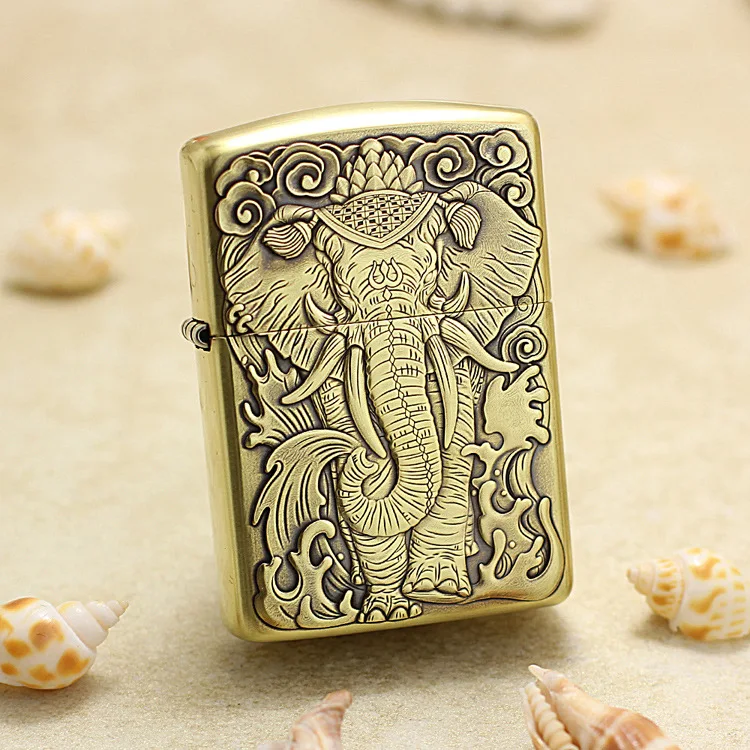 Genuine Zippo God elephant oil lighter copper windproof cigarette ...
