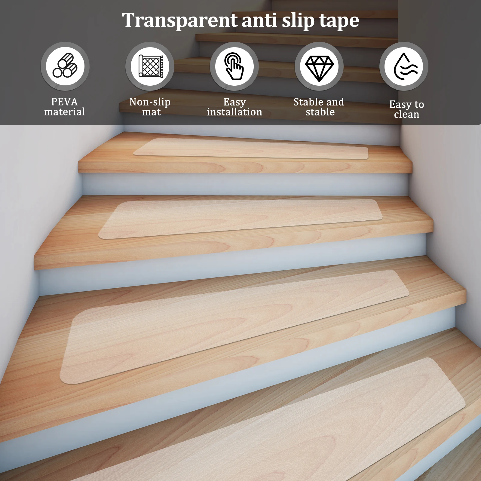 15pcs Non-Slip Stair Treads Tape Self-adhesive Anti Slip Strips for ...