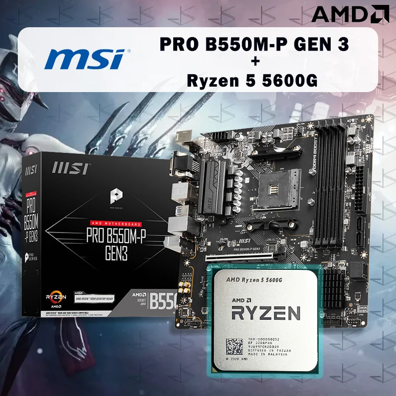 Nova msi pro B550M P gen3 placa mãe + amd ryzen 5 5600g r5 5600g cpu terno soquete am4 sem ...