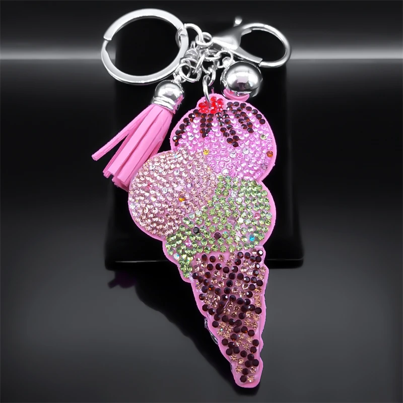 Cute Ice Cream Sweet Food Keychain for Women Men Alloy Silver Color ...