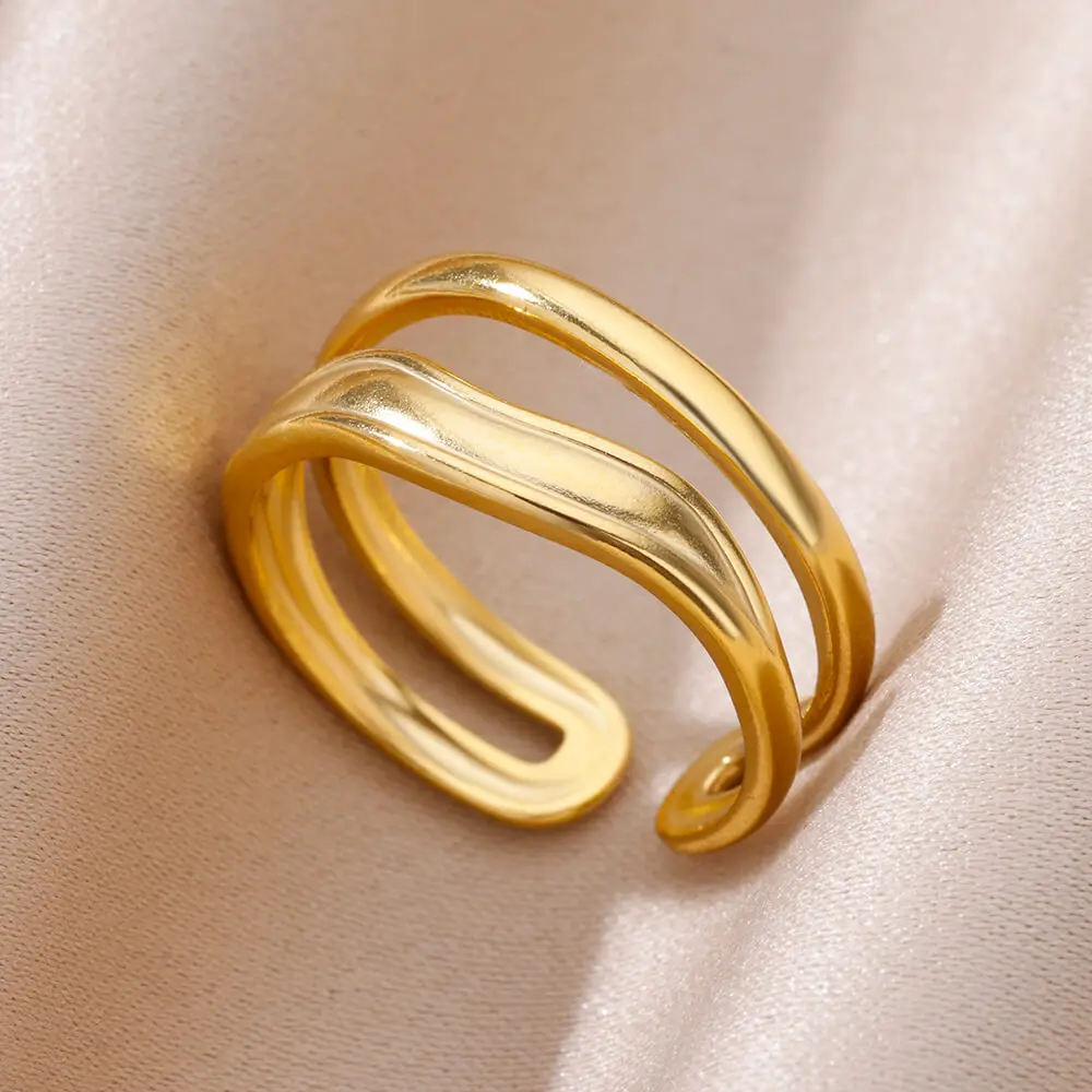 Double-Layer-Rings-For-Women-Men-Gold-Color-Stainless-Steel-Open-Ring ...