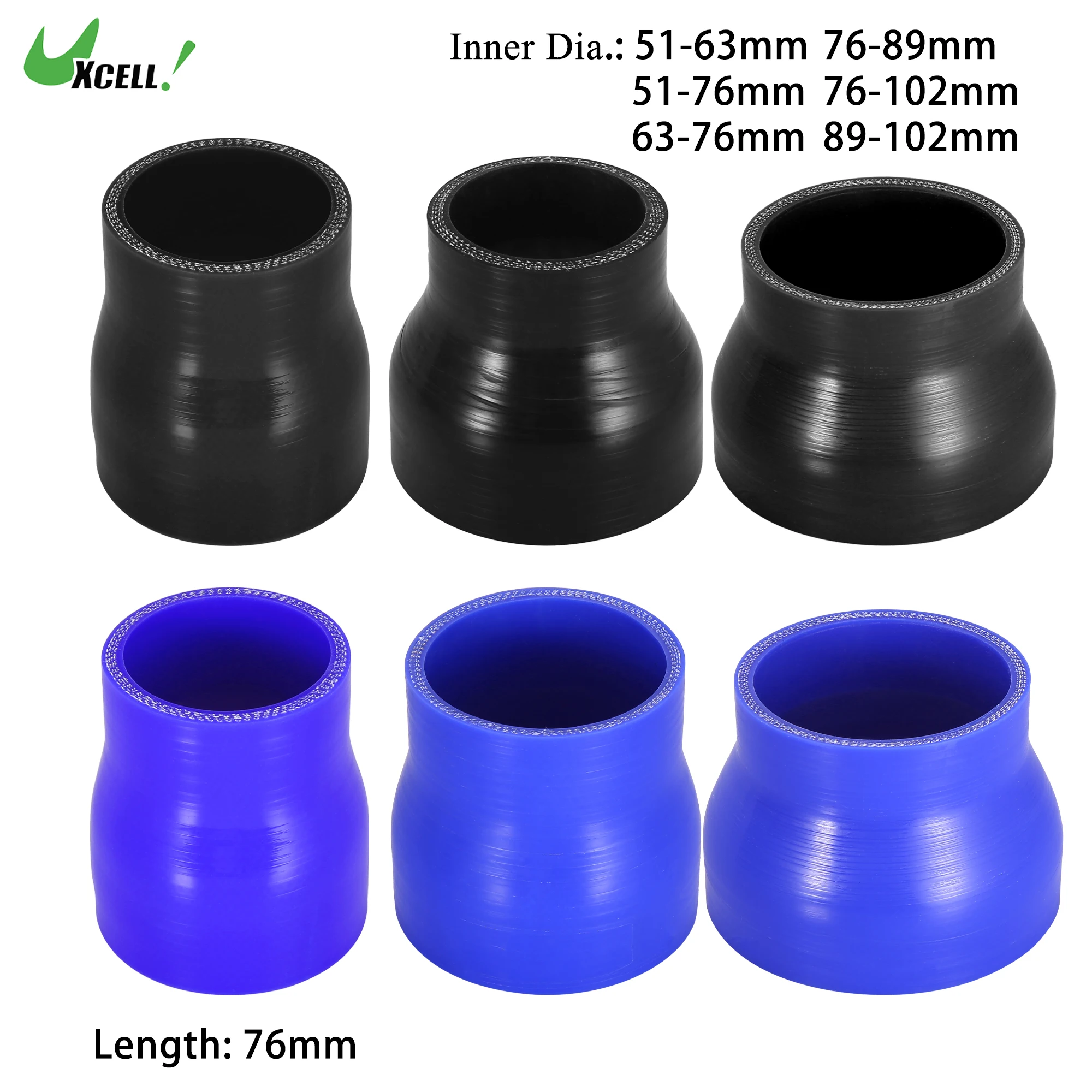 UXCELL 51-63mm 51-76mm 63-76mm 76-89mm ID Straight Silicone Reducer Hose Silicone Hose Coupler ...