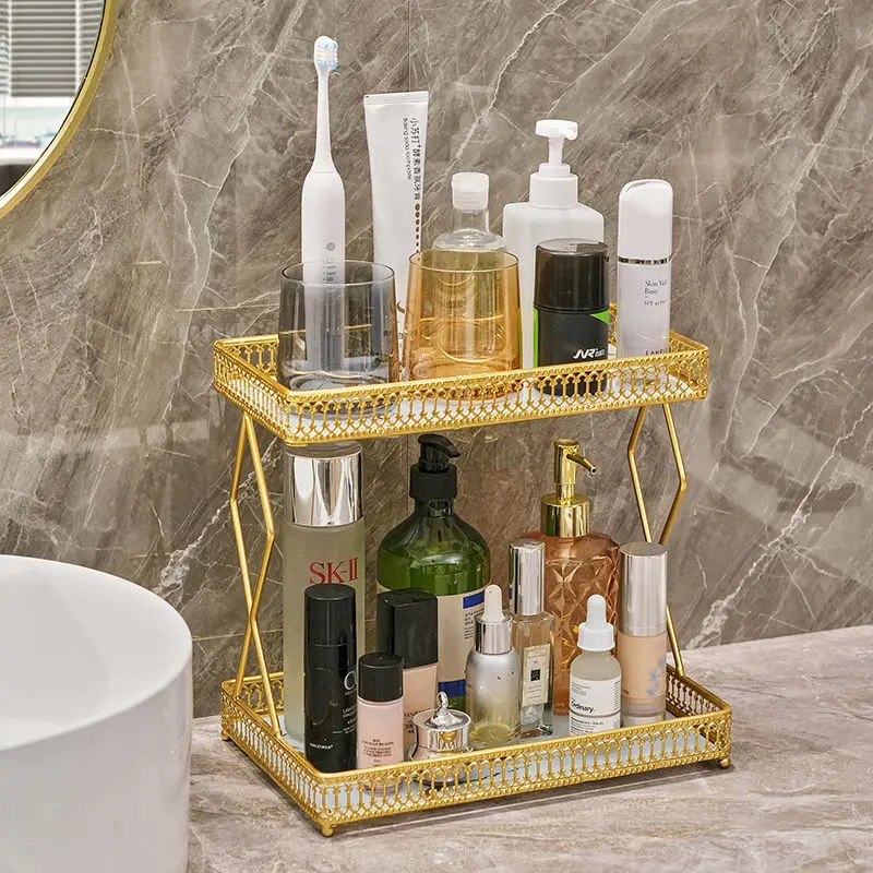 Iron-Frame-Glass-Plate-Desktop-Double-layer-Storage-Rack-Art-Washbasin ...