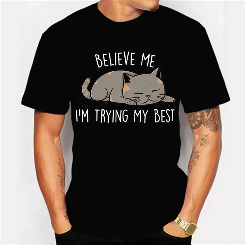 Camisetas-con-estampado-de-gato-para-hombre-playera-divertida-de-gran ...