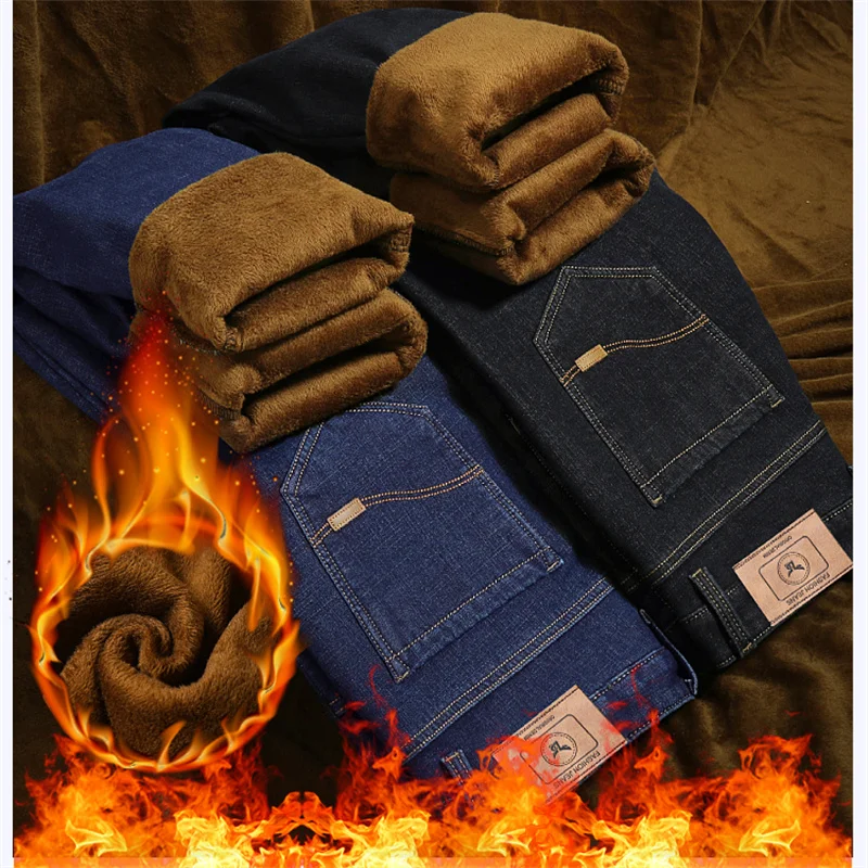 Pantalones-vaqueros-t-rmicos-de-invierno-para-hombre-Jeans-rectos-el ...