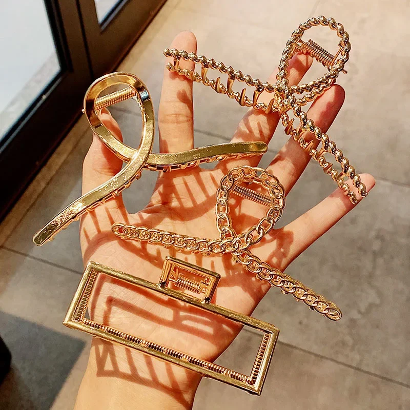 Women's Elegant Gold Metal Geometric Hair Clips Fashion Vintage Bathing ...