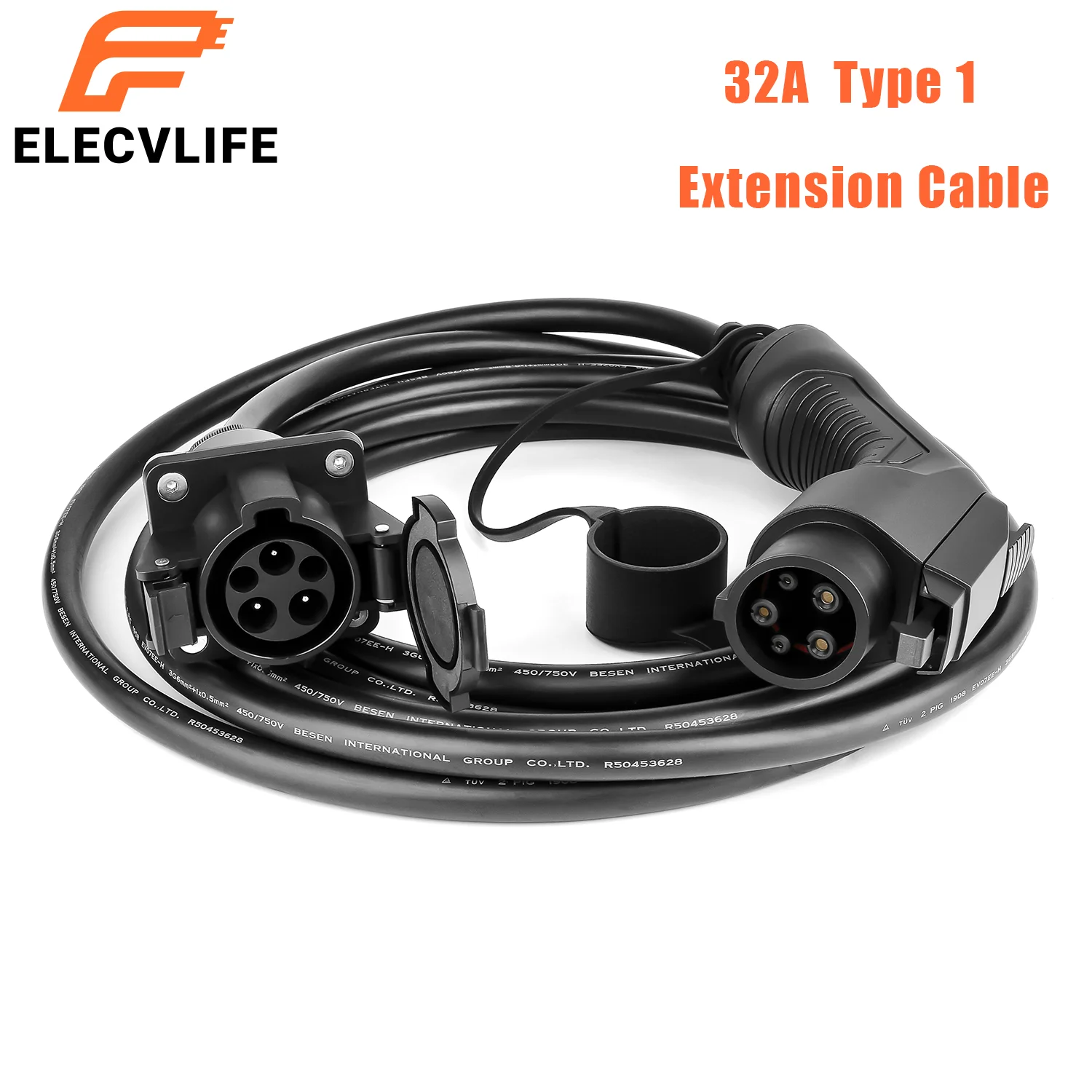 Sae J1772 Ev Extension Cable 32a Type 1 Plug Electric Vehicle Level 2 ...