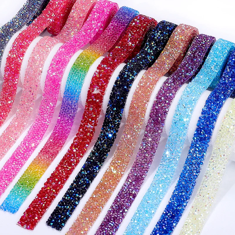 DUCTYSTAL 10/15mm Rhinestone Beaded Trim Resin Rhinestone Hotfix Ribbon ...