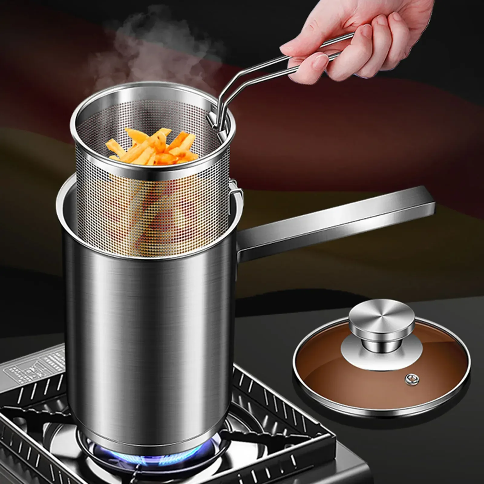 304-Stainless-Steel-Oil-Fryer-Household-Small-Fryer-With-Filter-Raised ...