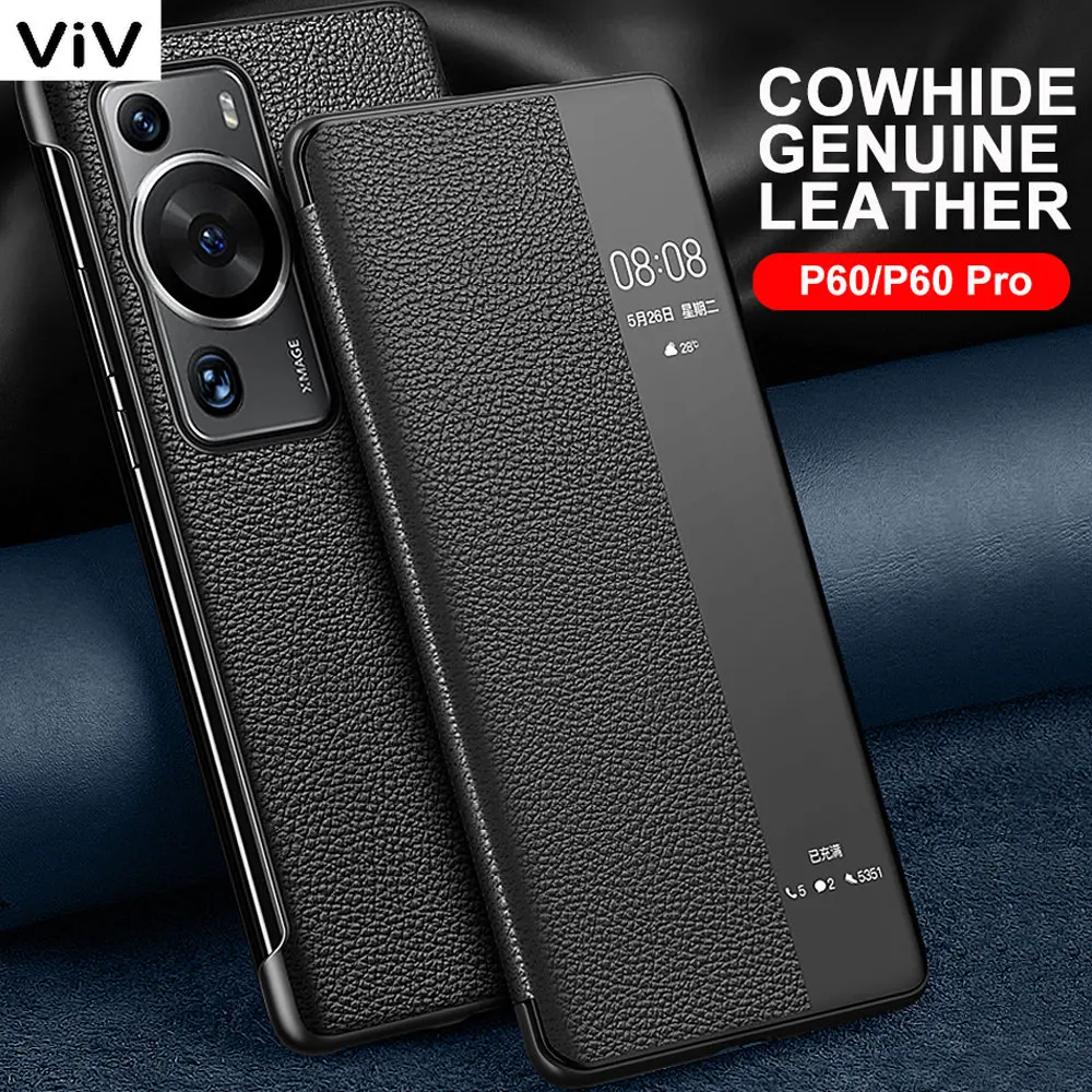 Genuine-Leather-Flip-Cover-For-Huawei-P60-Pro-P60Pro-Case-Original ...