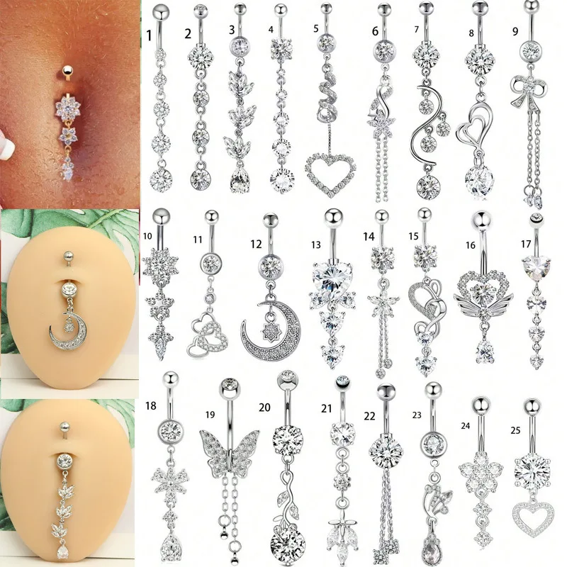 Dangle-Belly-Button-Rings-Stainless-Steel-Long-Crystal-Navel-Rings ...
