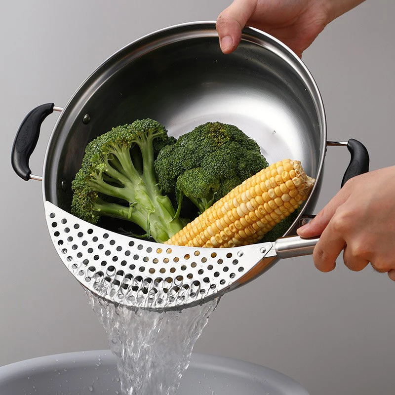 Stainless-Steel-Pan-Pot-Strainer-With-Handle-Pasta-Drainer-Colander ...