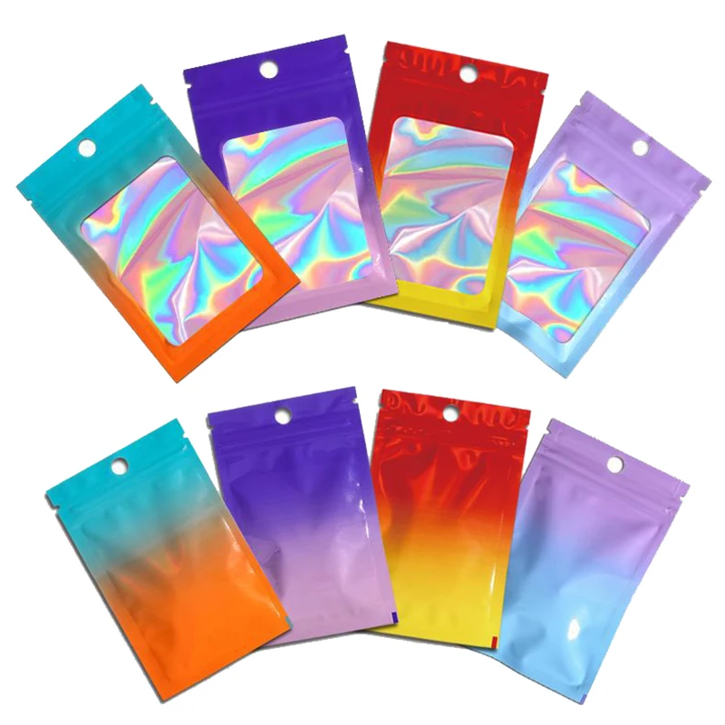100Pcs-Laser-Color-Gradient-Ziplock-Bags-Plastic-Aluminum-Foil-Mylar ...