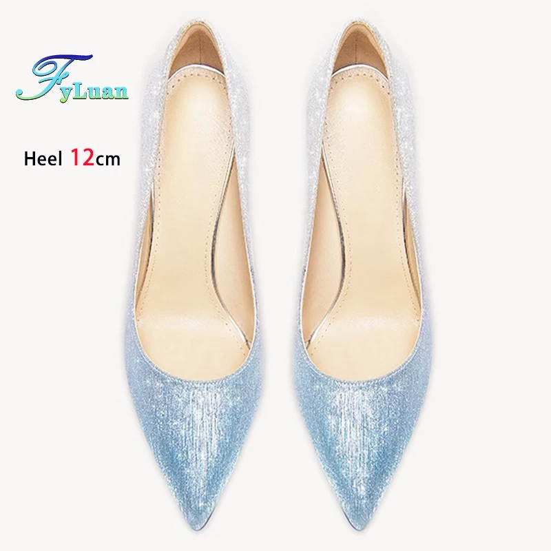 Pointed Toe Ladies Pumps Pink Silvery Sequin High Heels 10cm 8cm 6cm ...