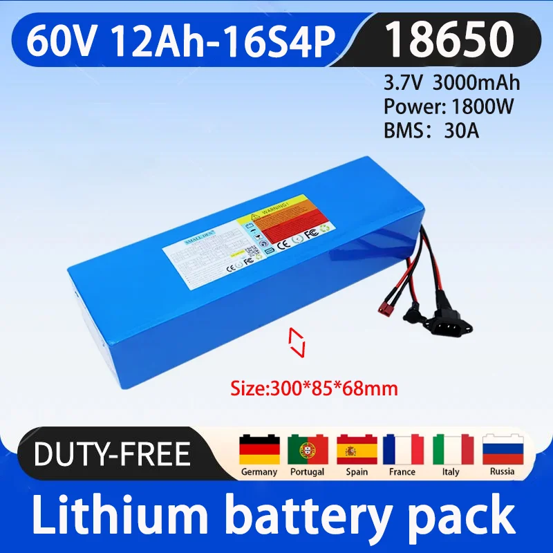 New-60V-12Ah-18650-16S4P-lithium-ion-battery-pack-with-1800W-high-power ...