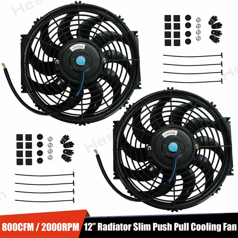 2-Pieces-12-Inch-Universal-Slim-Fan-Push-Pull-Electric-Radiator-Cooling ...