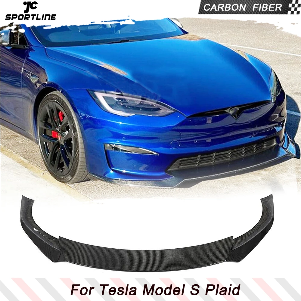 Carbon-Fiber-Car-Front-Lip-Bumper-Spoiler-For-Tesla-Model-S-Plaid-2021 ...